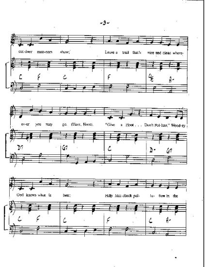 National Symbols Cache. Ballad of Woodsy Song Sheet