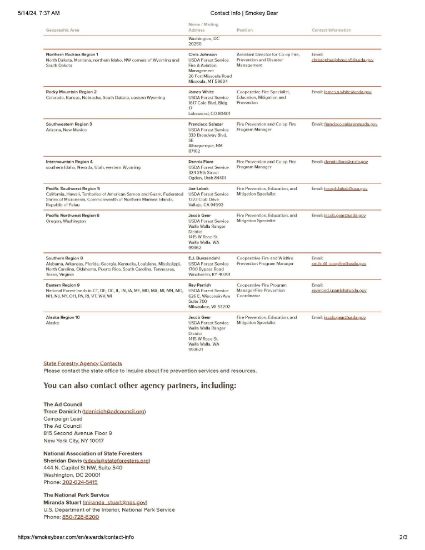 National Symbols Cache. Regional Fire Prevention Coordinators List